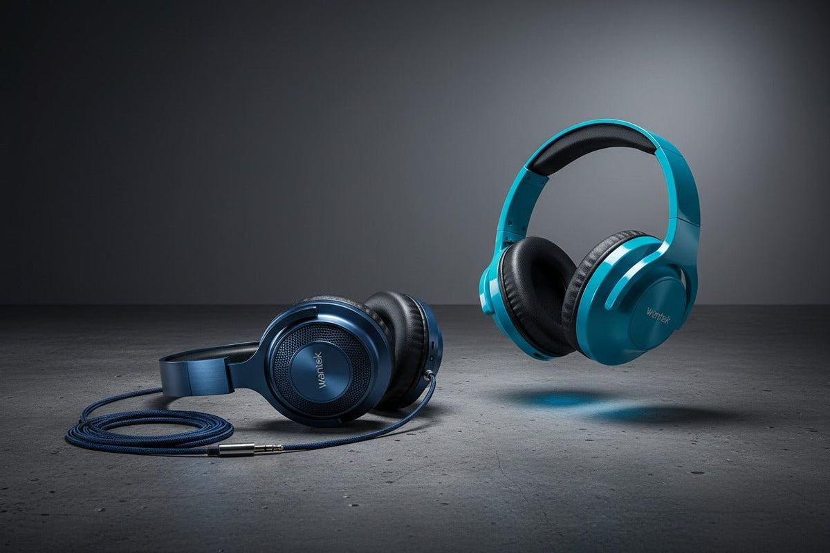 Blue Headphones with Mic: Wired or Wireless Connectivity? – Wantek